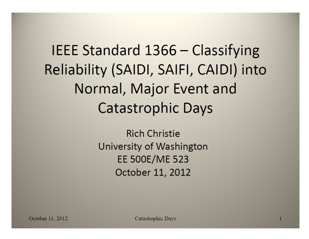 IEEE Standard 1366 – Classifying Reliability (SAIDI, SAIFI, CAIDI) into ...